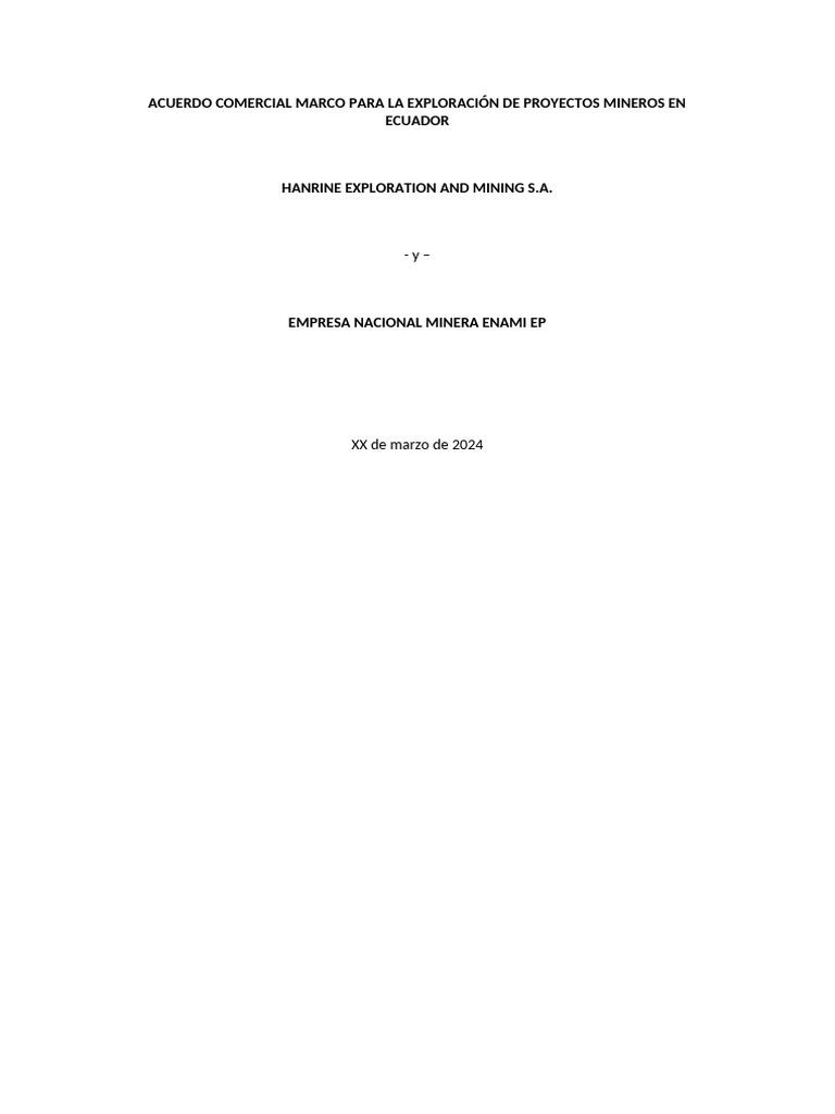2024 - 3 - 22 Borrador Acuerdo Comercial HANRINE | PDF | Minería ...