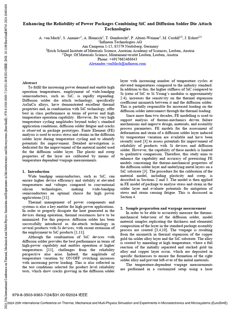 Enhancing The Reliability of Power Packages Combining SiC and Diffusion Solder Die Attach ...