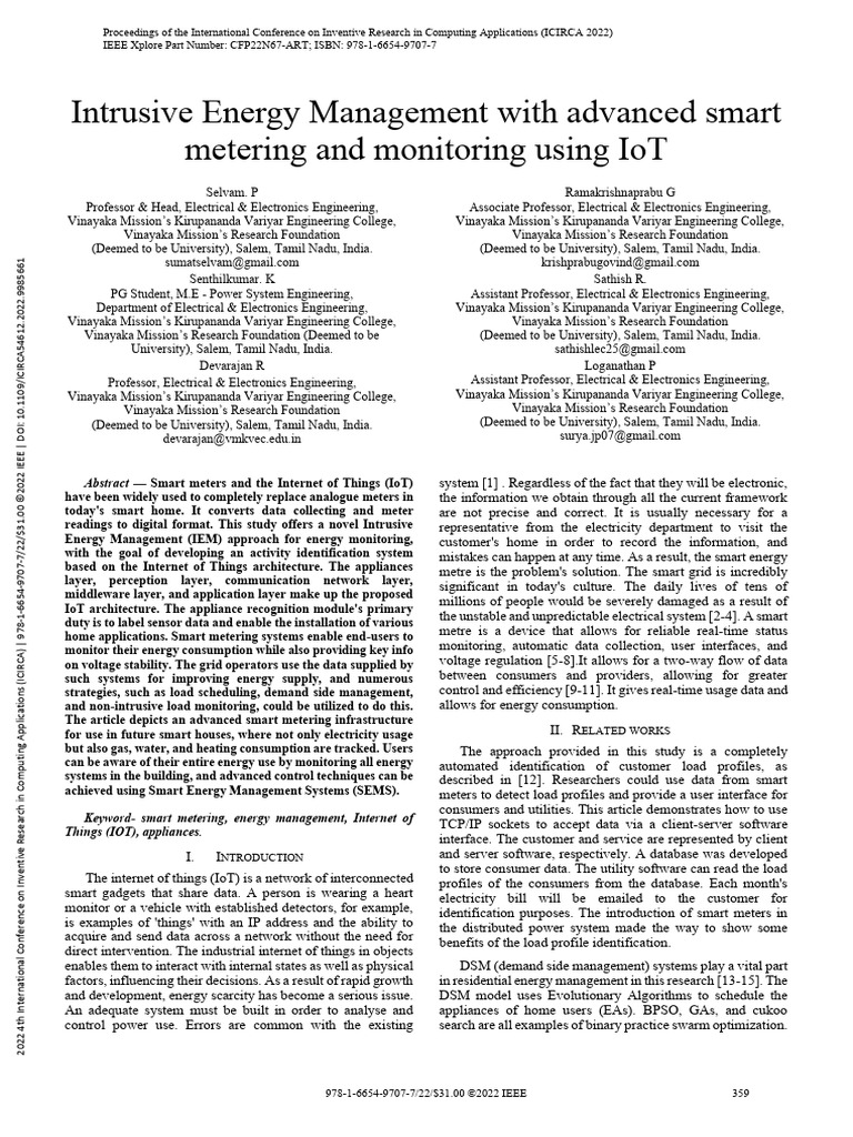 Intrusive Energy Management With Advanced Smart Metering and Monitoring ...