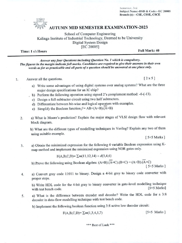 Digital System Design (EC 20005) | PDF