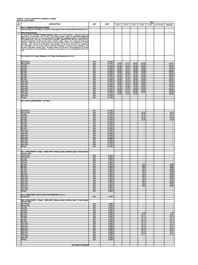 Annexure II - Clermont - UPVC BOQ | PDF | Window | Architectural Design