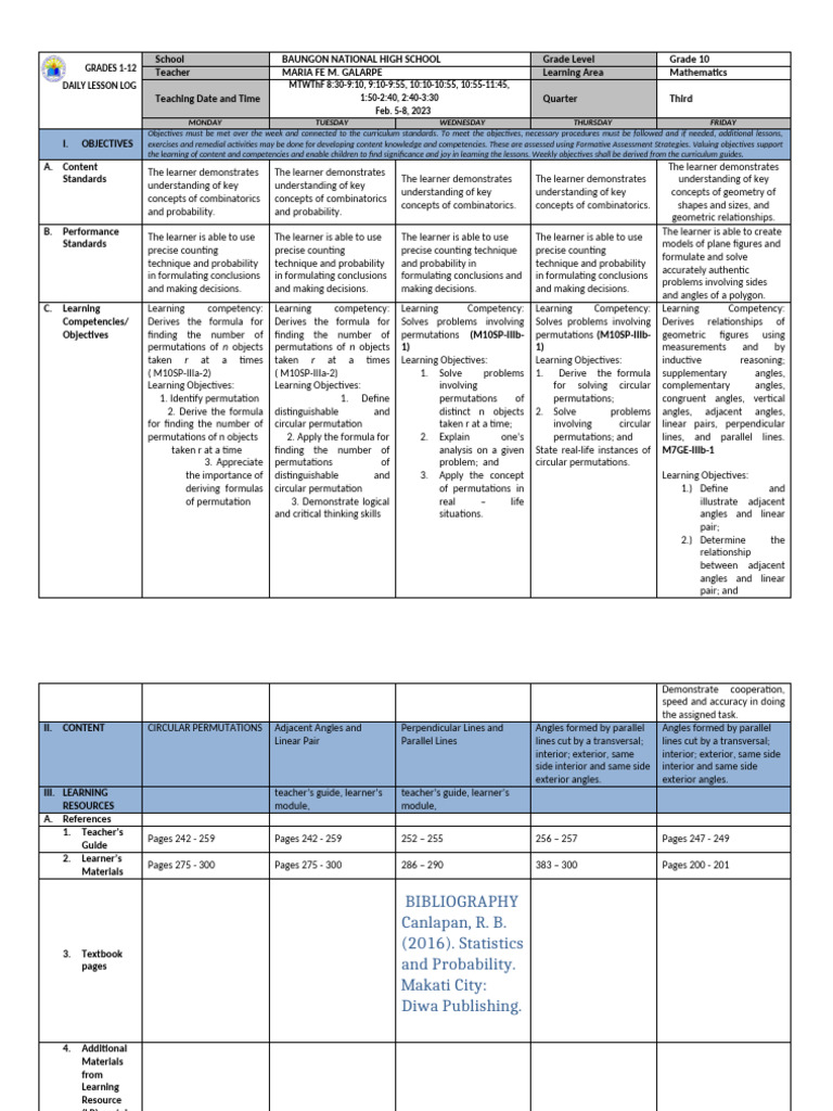 Math 10 3RD Quarter W2 | PDF | Permutation | Angle