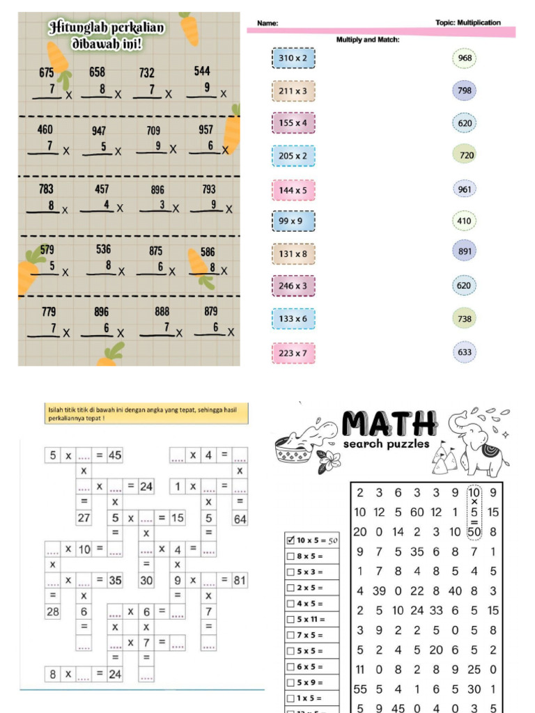 Grade 4 Math Perkalian Dengan 1 Angka | PDF