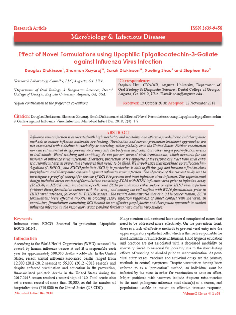 Lipophilic EGCG Formulations Against Influenza | PDF | Influenza ...