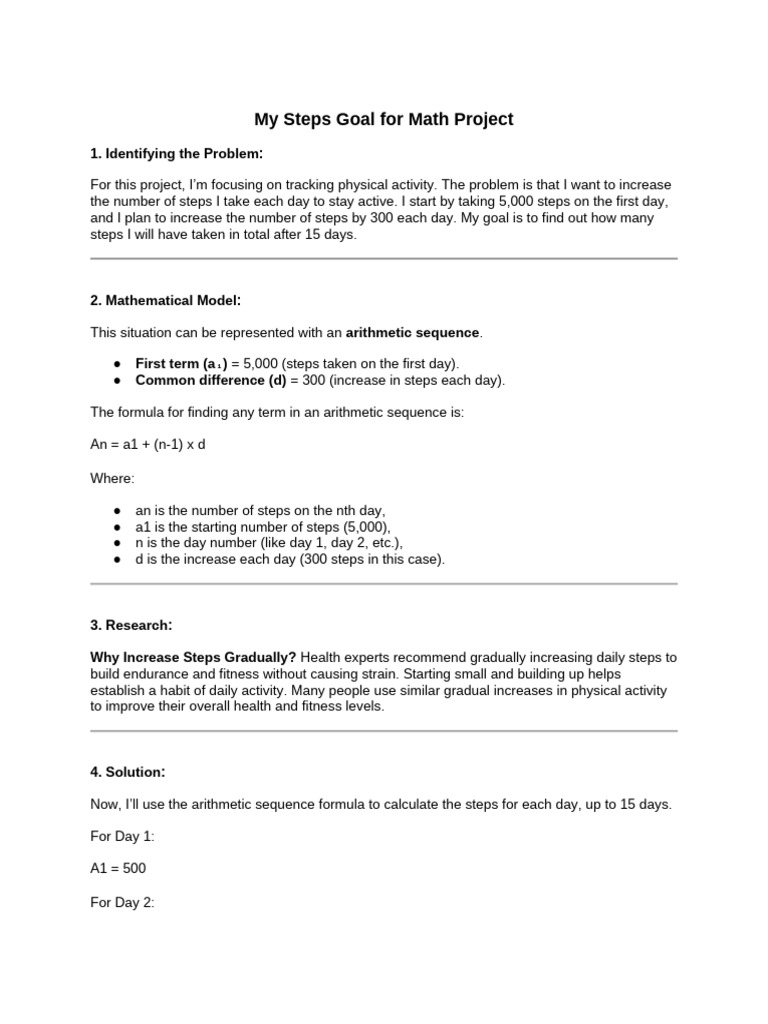 My Steps Goal For Math Project | PDF | Mathematics