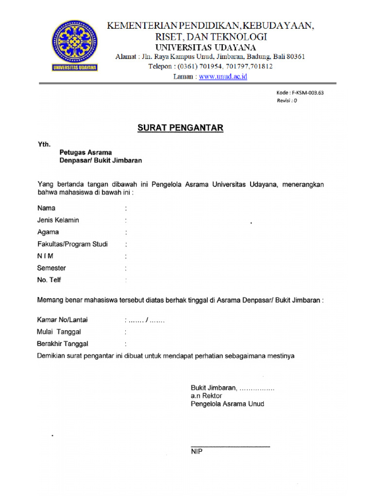 Form Permohonan Asrama Rusunawa | PDF