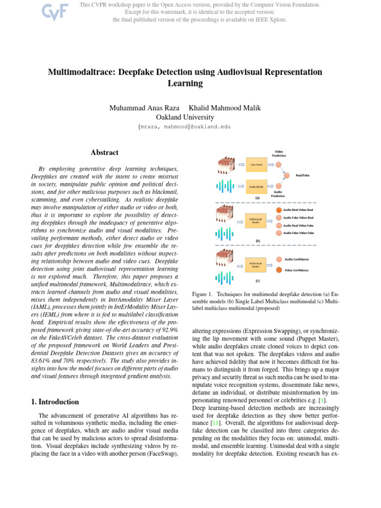 Raza Multimodaltrace Deepfake Detection Using Audiovisual Representation Learning CVPRW 2023 ...