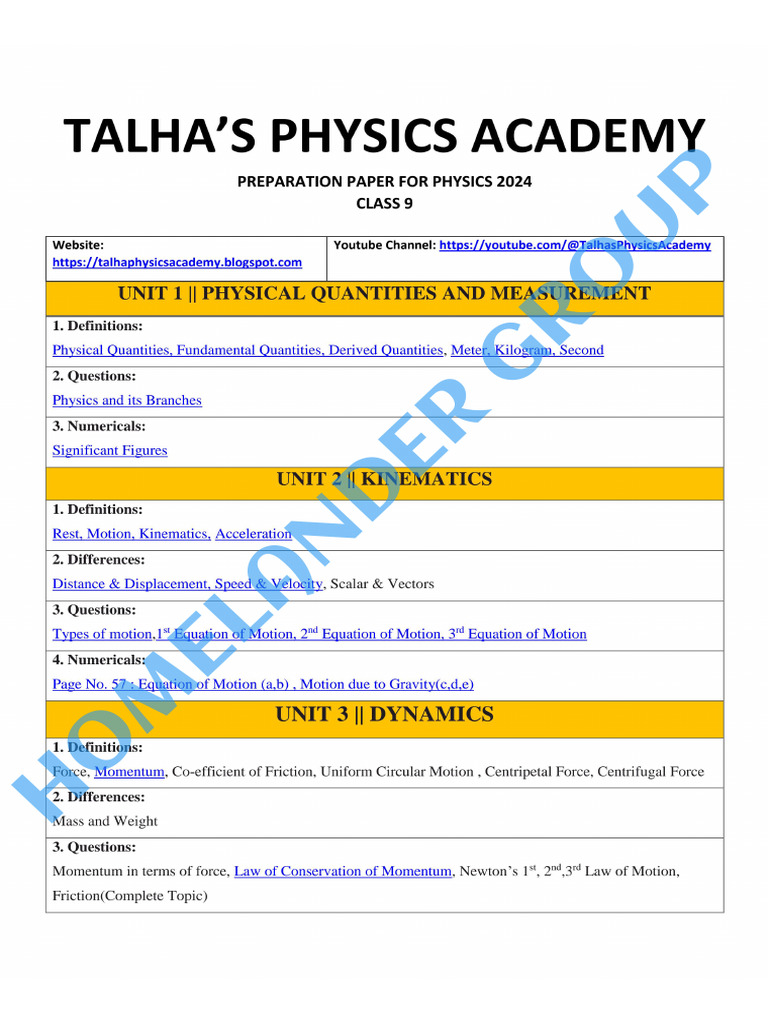 Ix-Physics - Talha Physics Target Paper 2024 - Homelander Group | PDF