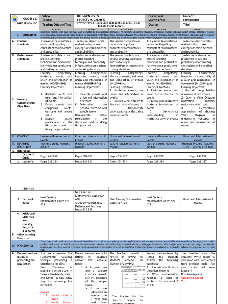Math 10 3RD Quarter W5 | PDF | Learning | Probability