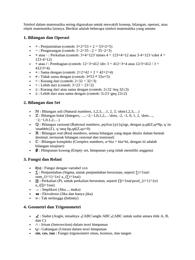 Simbol Dalam Matematika Sering Digunakan Untuk Mewakili Konsep | PDF