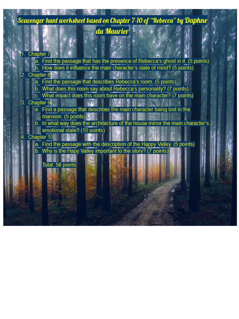 Scavenger Hunt: Chapters 7-10 of "Rebecca" | PDF