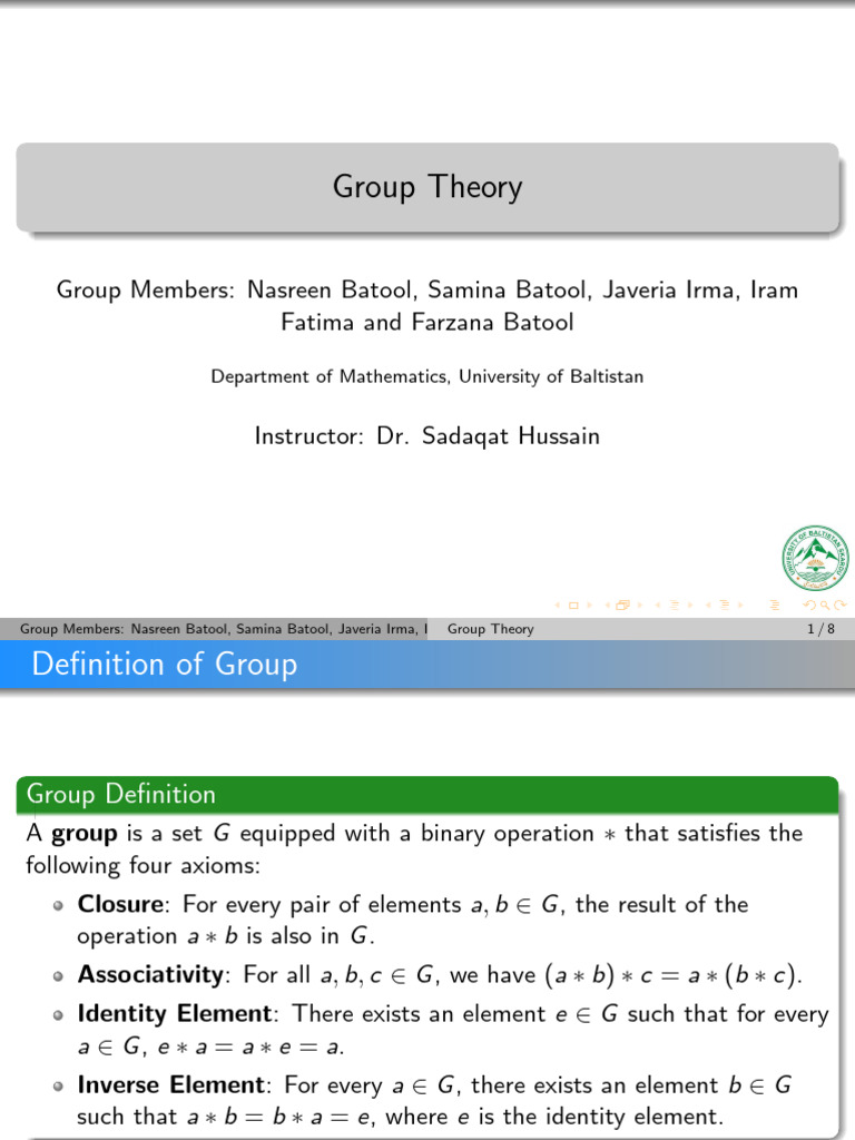 NASREEN Presentation | PDF | Group (Mathematics) | Matrix (Mathematics)