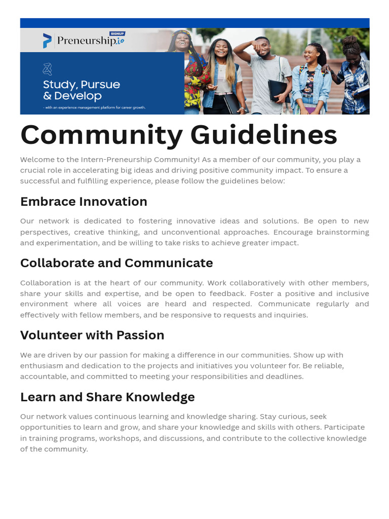 Intern-Preneurship Community Guidelines | PDF | Community | Knowledge