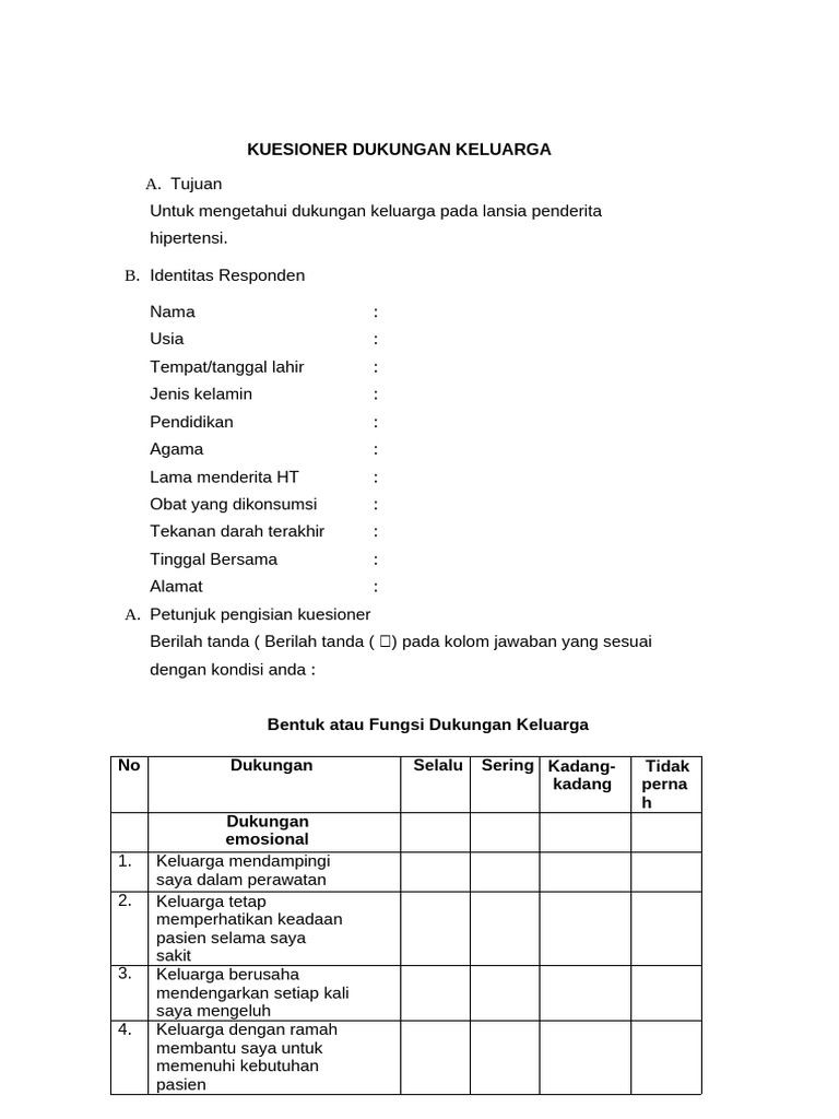 Kuesioner Dukungan Keluarga | PDF