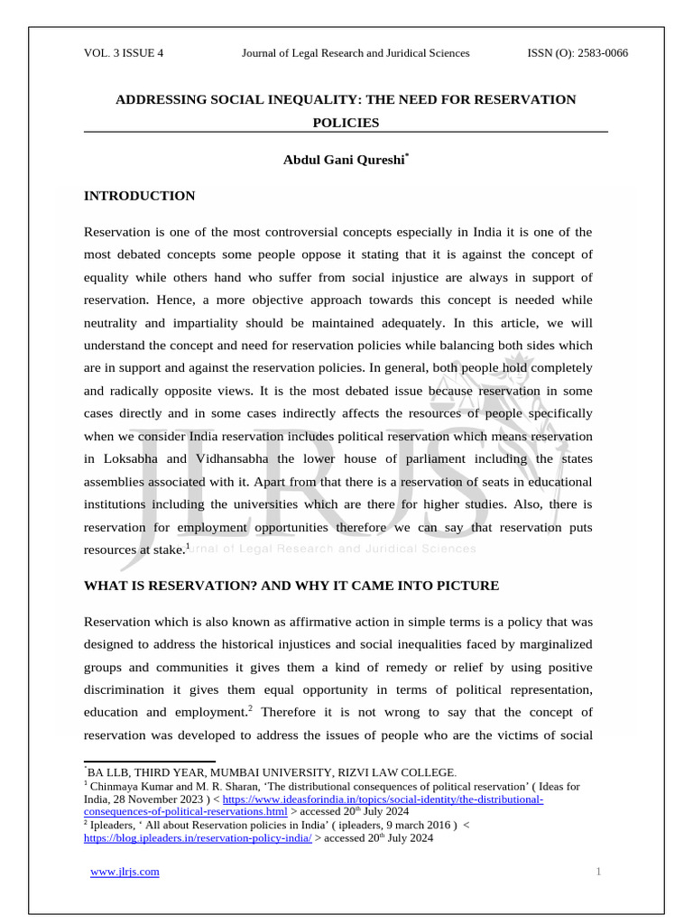 Abdul Gani Qureshi Article | PDF | Affirmative Action | Discrimination