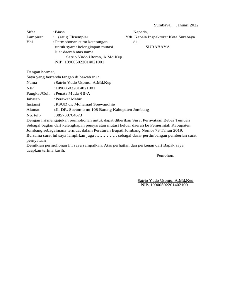 Permohonan Surat Pernyataan Bebas Temuan Inspektorat | PDF