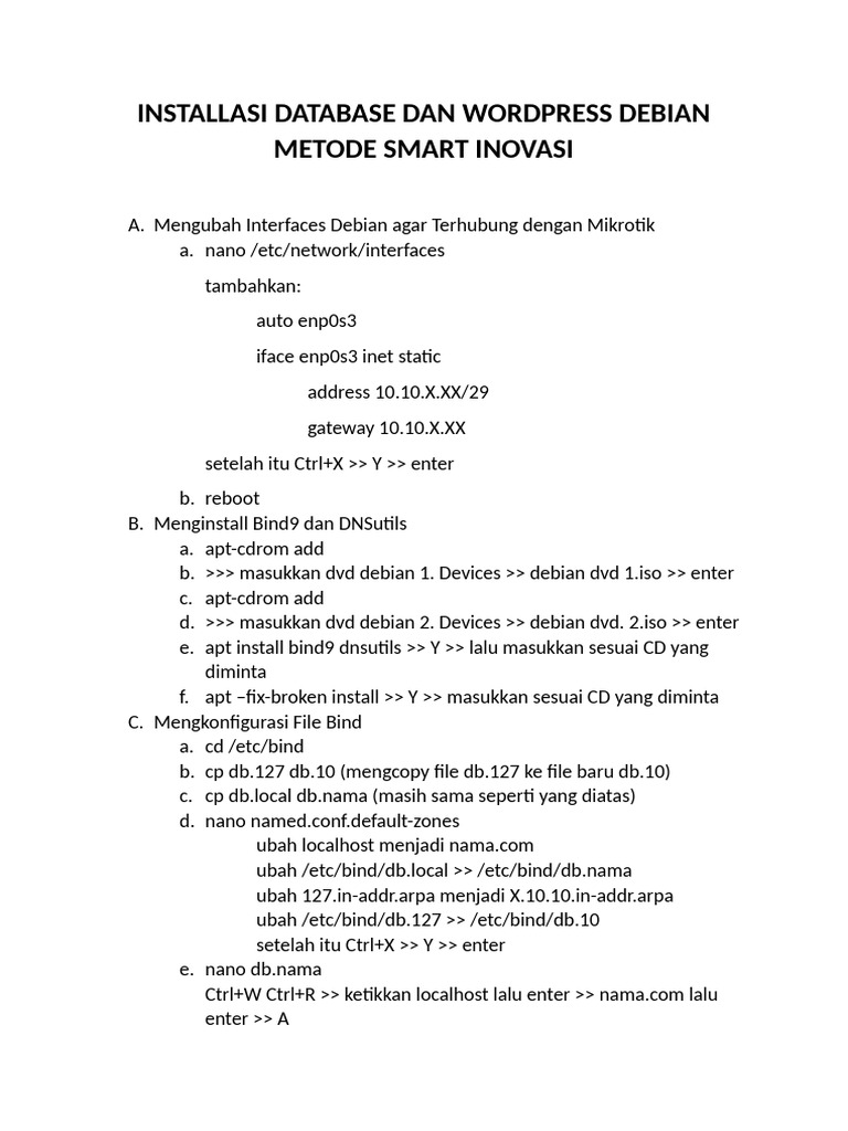 Installasi Database Dan Wordpress Debian Metode Smart Inovasi | PDF