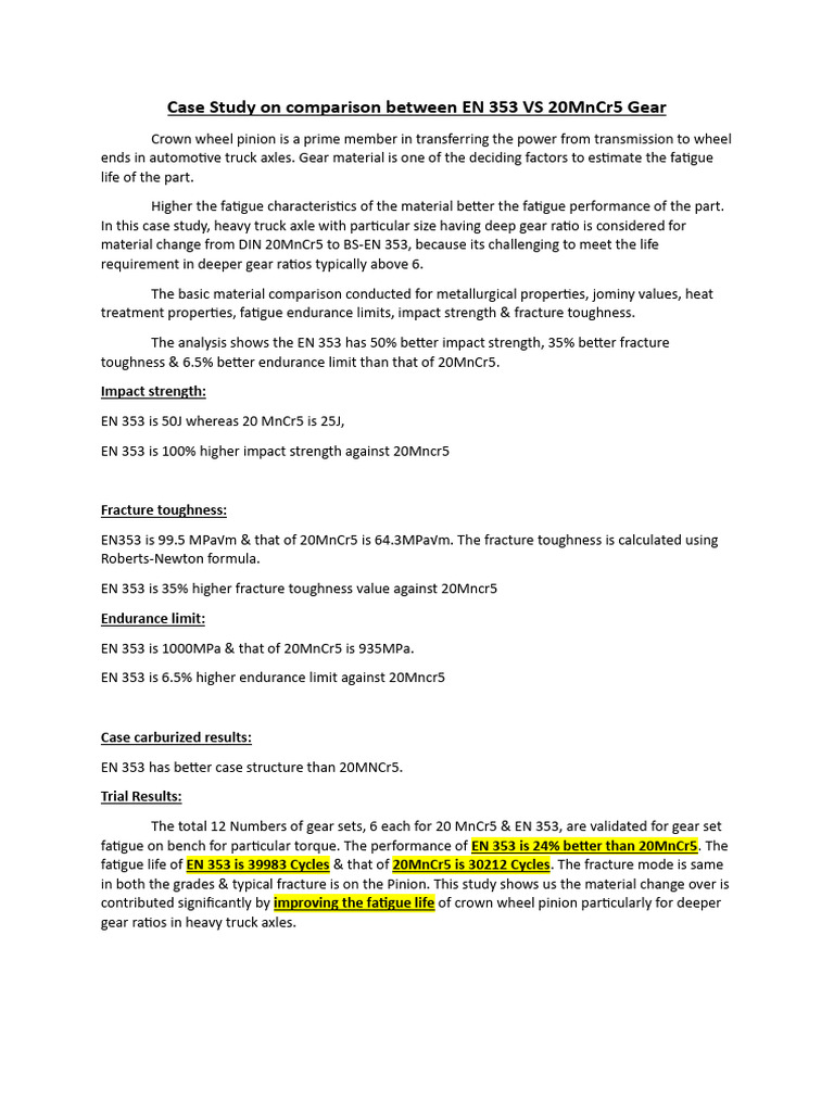 EN 353 vs 20MnCr5 Gear Material Study | PDF | Technology & Engineering