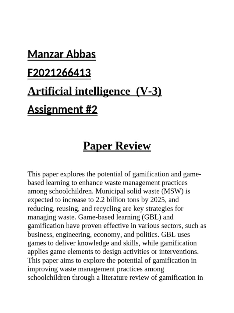 Assignment 2 Manzar Ai | PDF | Waste Management | Learning
