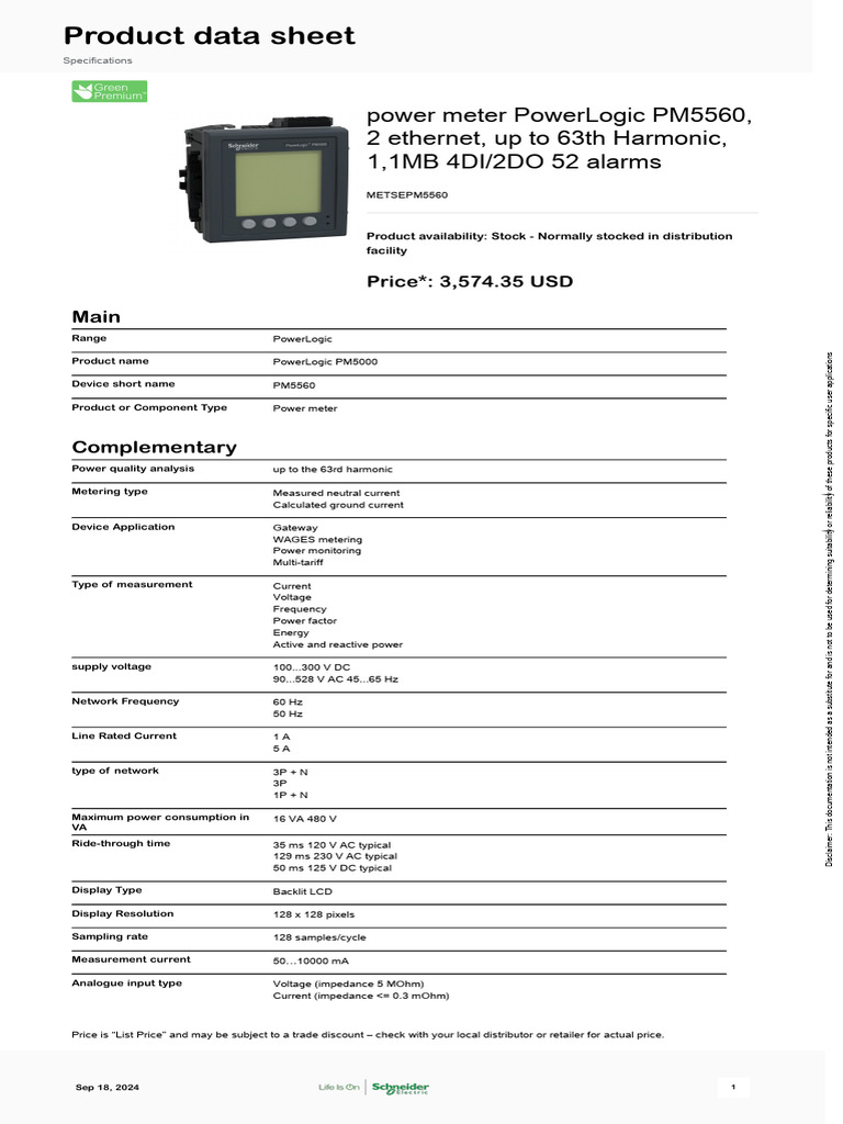 Schneider Electric - PowerLogic-PM5000-Power-Meters - METSEPM5560 | PDF | Alternating Current ...