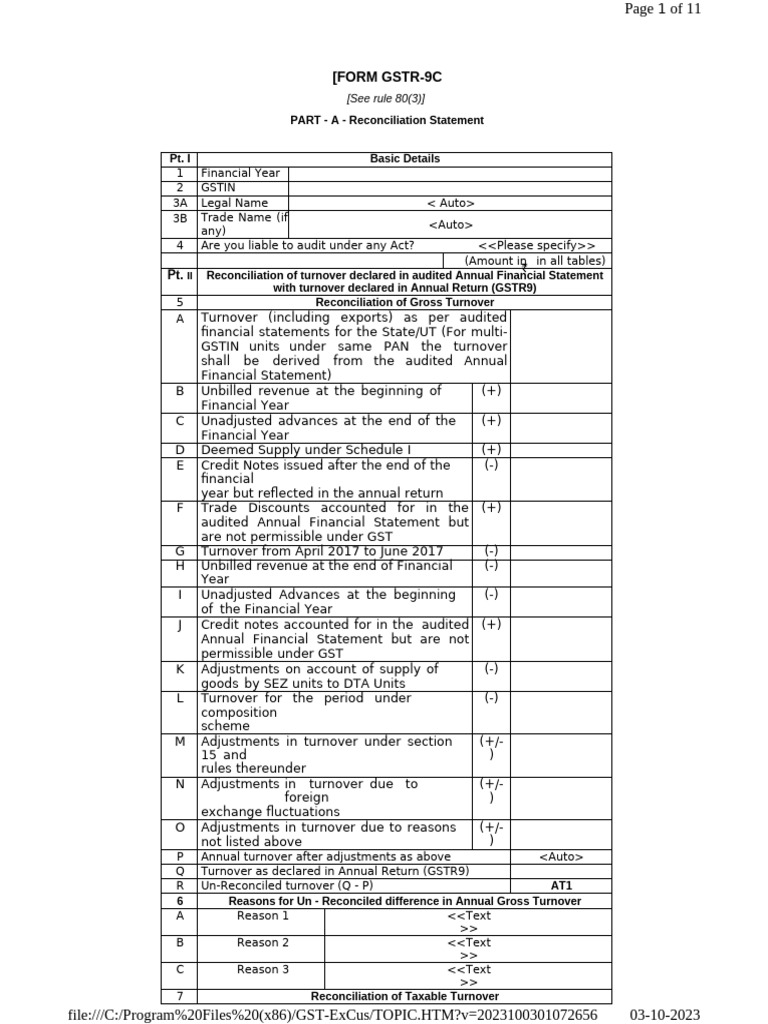 GSTR-9C Filing Instructions and Details | PDF | Revenue | Taxes