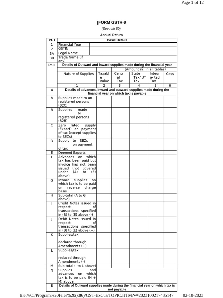 GSTR-9 Form Instructions and Details | PDF | Taxes | Tax Refund