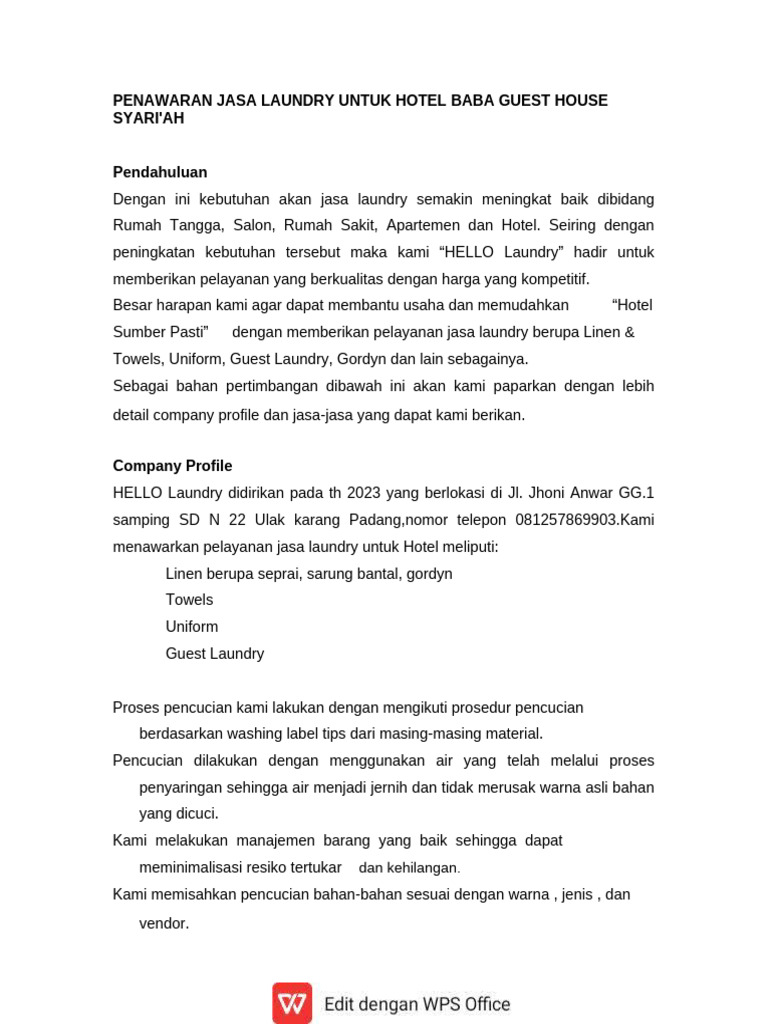 Proposal Laundry Untuk Hotel (1) Digabungkan | PDF