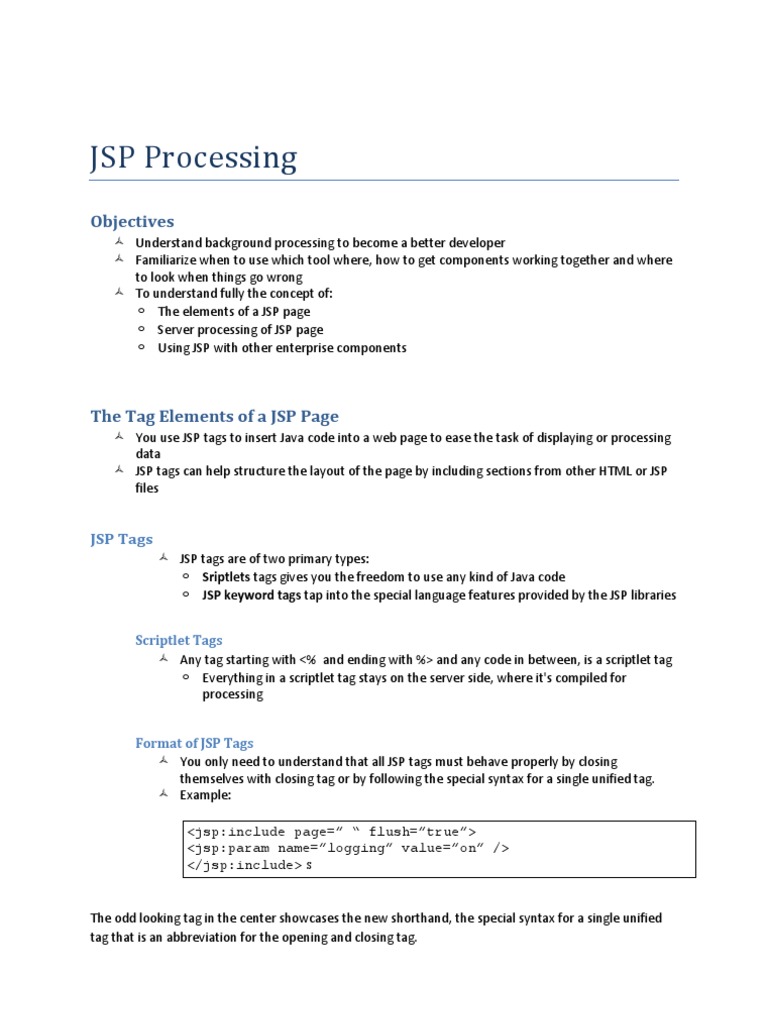 Jsp Processing Java Server Pages Html Element