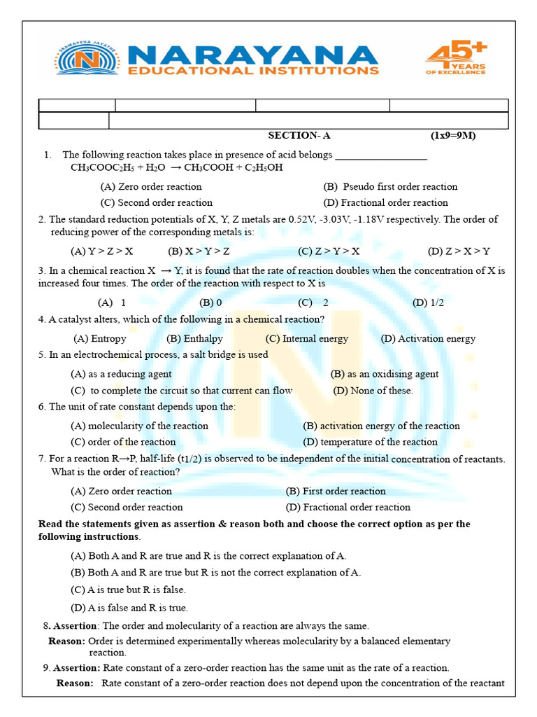 Inr SR Cbse Chemistry Assignment - 2 Q.P | PDF | Reaction Rate ...