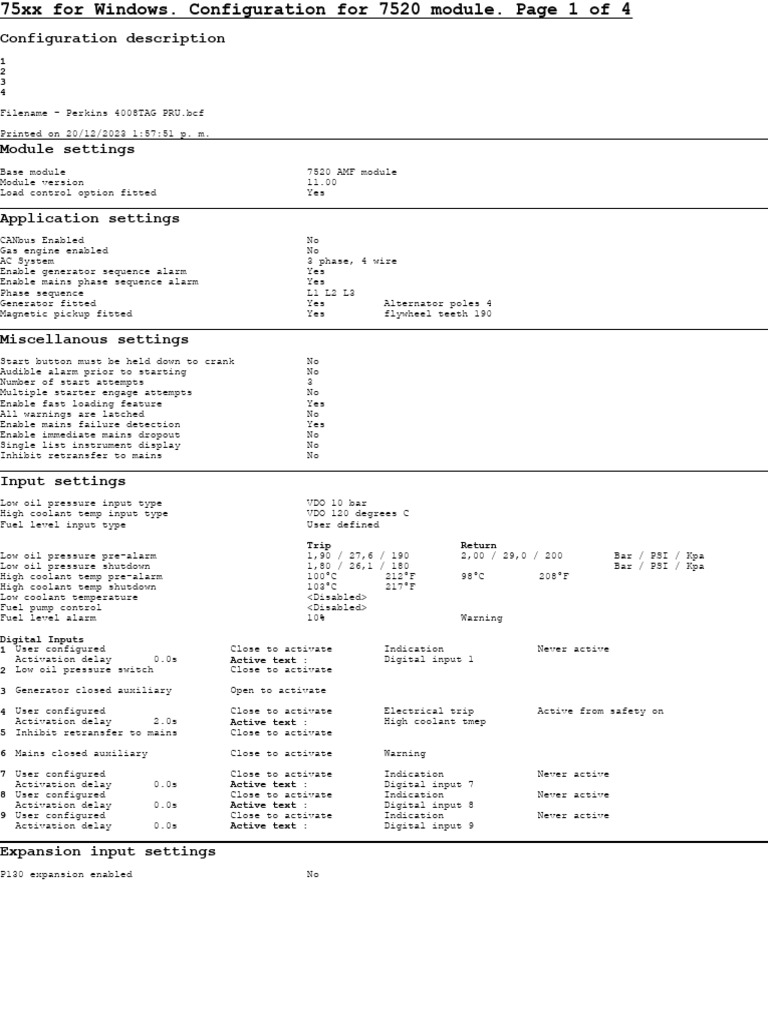 Setpoint 7520 Perkins 4008TAG PRU | PDF | Mains Electricity | Electric ...