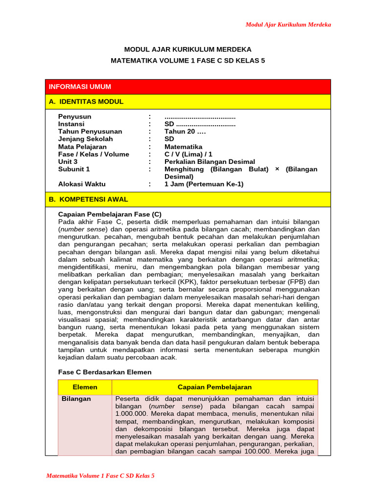 Modul Ajar MTK Volume 1 Bab 3 | PDF | Karier & Perkembangan