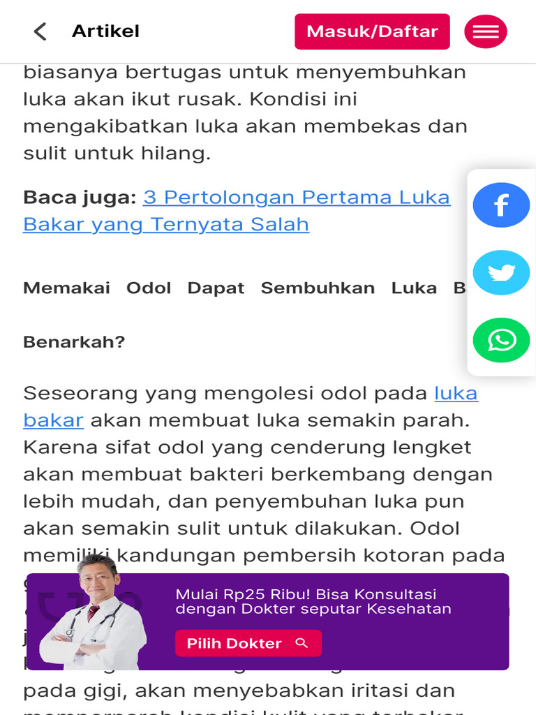 Memakai Odol Dapat Sembuhkan Luka Bakar, Mitos Atau Fakta | PDF
