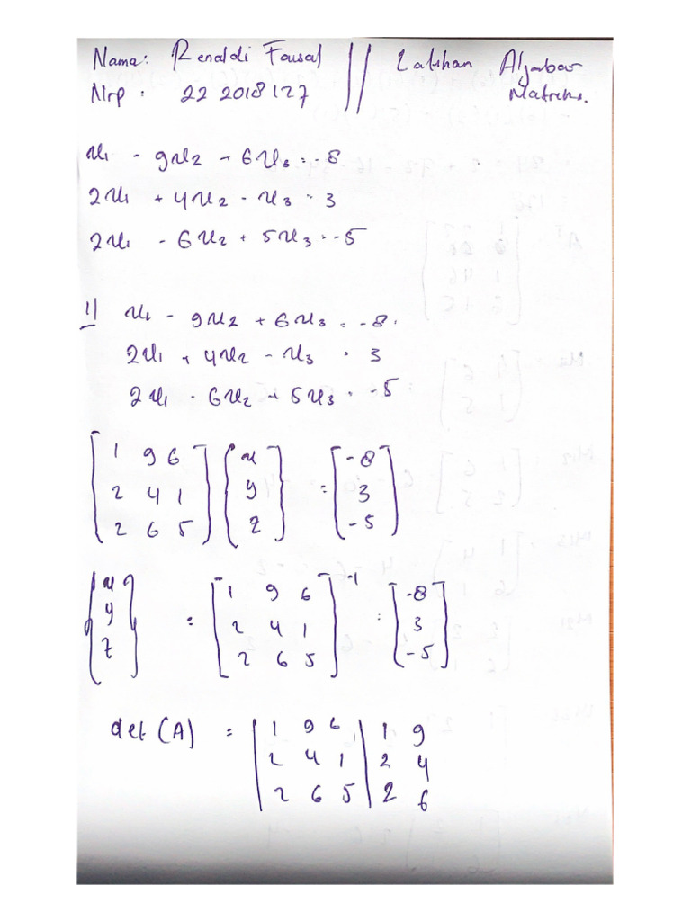 Latihan - Aljabar Matriks - 222018127 Renaldi Faisal | PDF