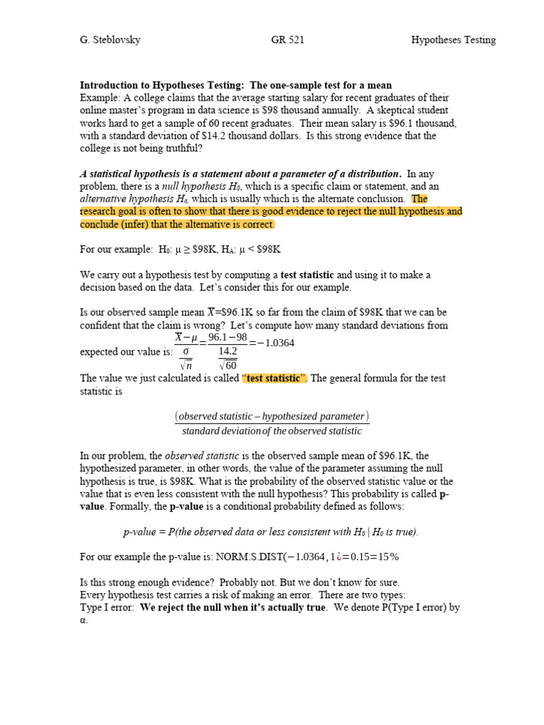 Hypothesis Testing Notes | PDF | Statistical Hypothesis Testing ...