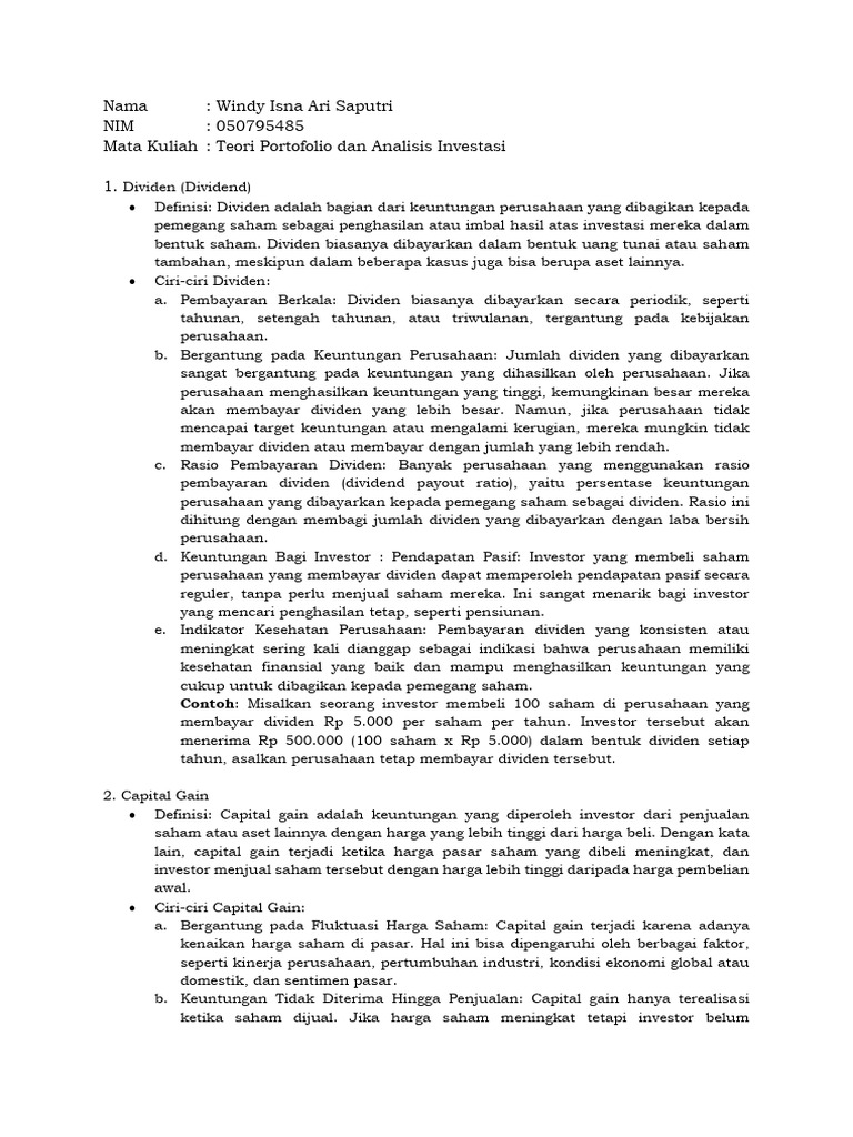 Tugas 2 Teori Portofolio Dan Analisis Investasi | PDF | Pengelolaan Keuangan & Uang