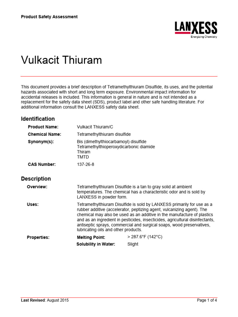 Tetramethylthiuram Disulfide Safety Guide | PDF | Toxicity | Hazards