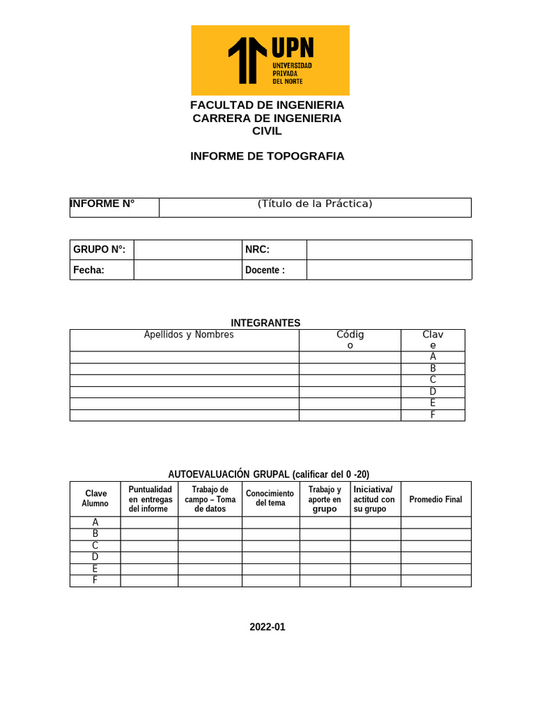 Modelo de Caratula - Informes Topografia UPN | PDF