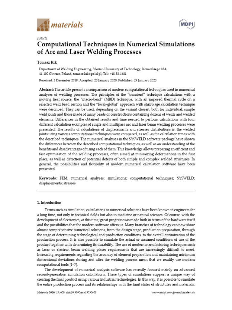 Computational Techniques In Numerical Simulations Pdf Welding