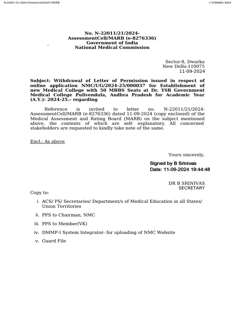 Cover Letter by Secretary NMC On Withdrawl of LOP1 | PDF | Health Care ...