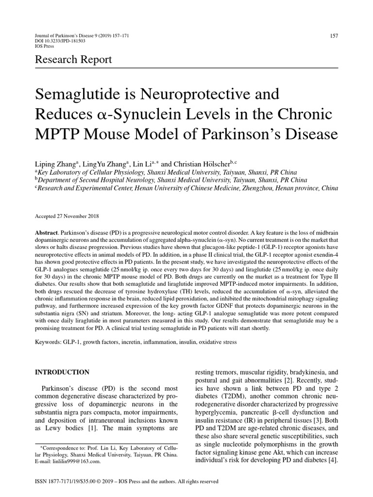 Semaglutide Is Neuroprotective and Reduces - Synuclein Levels in The ...