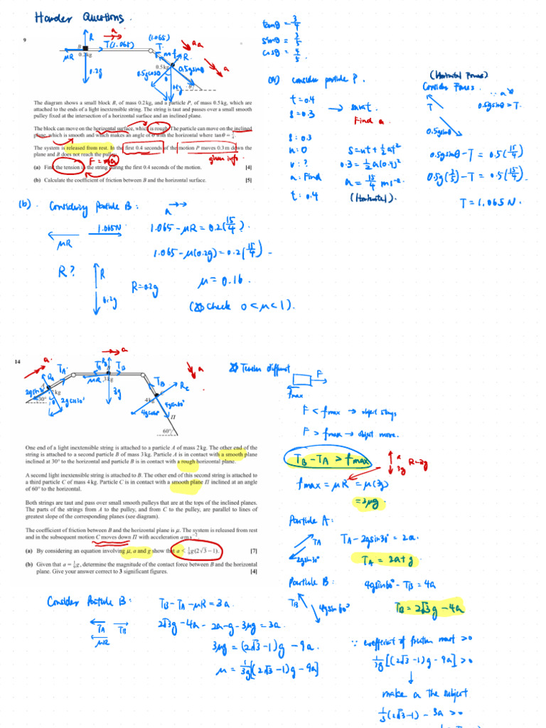 Force and Friction (With Angle) Harder Questions | PDF | Mechanics ...