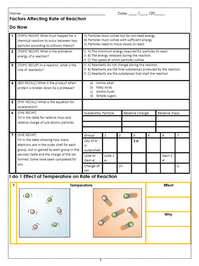 Year 10 20241106 Factors Affecting Rate of Reaction | PDF | Reaction ...
