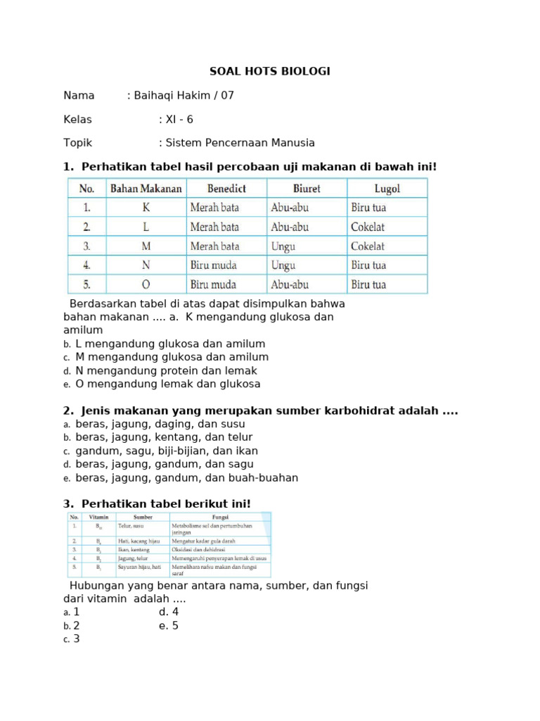 Soal PG Hots Biologi Sistem Pencernaan | PDF | Teknologi & Rekayasa