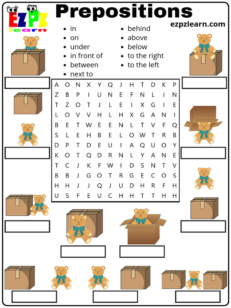 Prepositions Word Search and Match | PDF