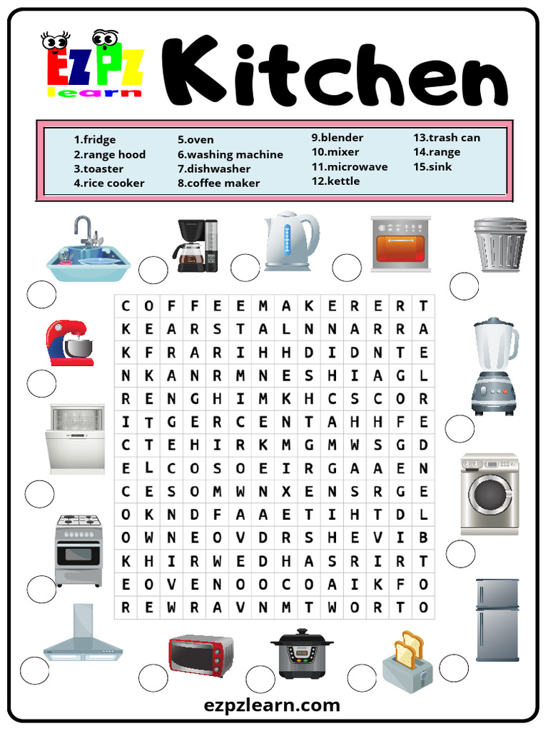 Kitchen Word Search Puzzle | PDF | Science & Mathematics