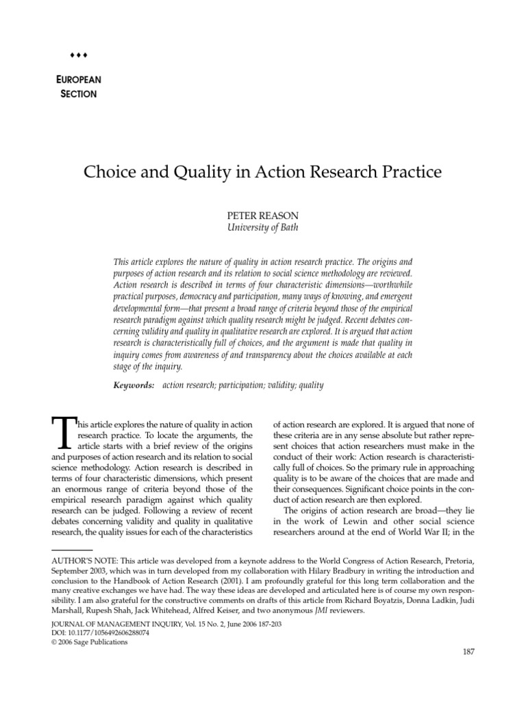 Quality Criteria in Action Research | PDF | Action Research | Pragmatism