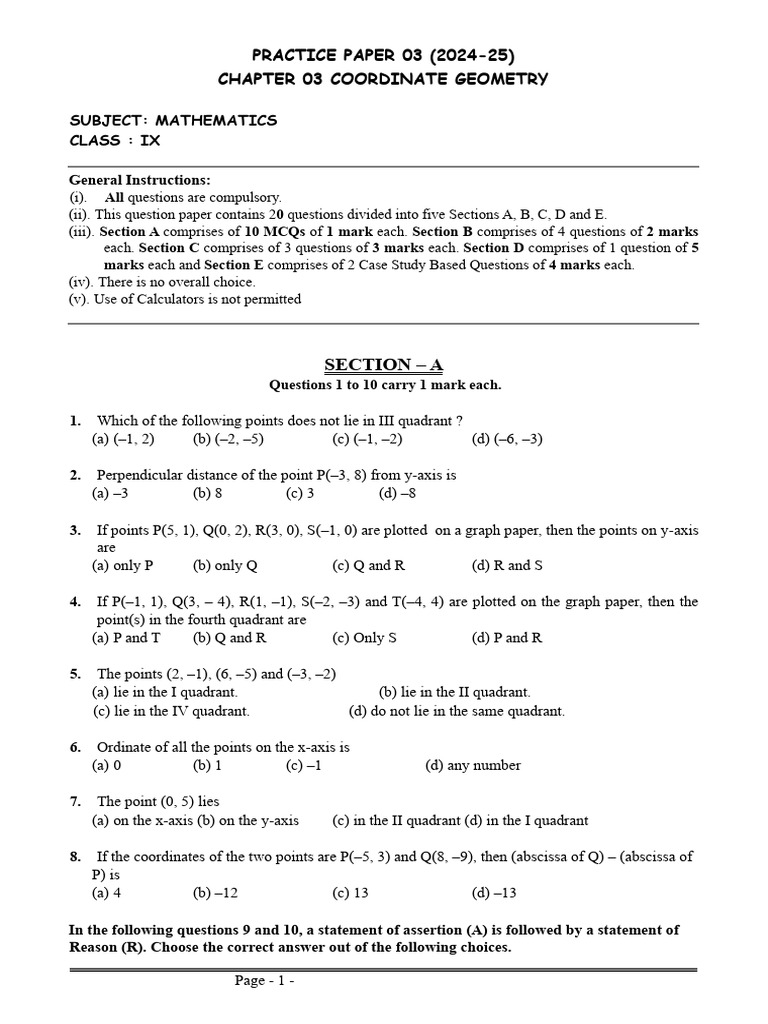 Coordinate Geometry Practice Paper IX | PDF | Cartesian Coordinate ...
