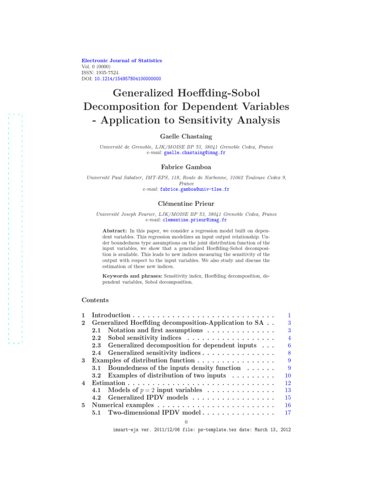 Generalized Hoeffding-Sobol Decomposition | PDF | Sensitivity Analysis | Applied Mathematics