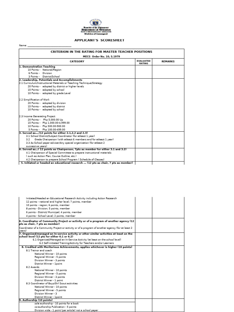 Master Teacher Evaluation Criteria | PDF | Learning | Behavior Modification
