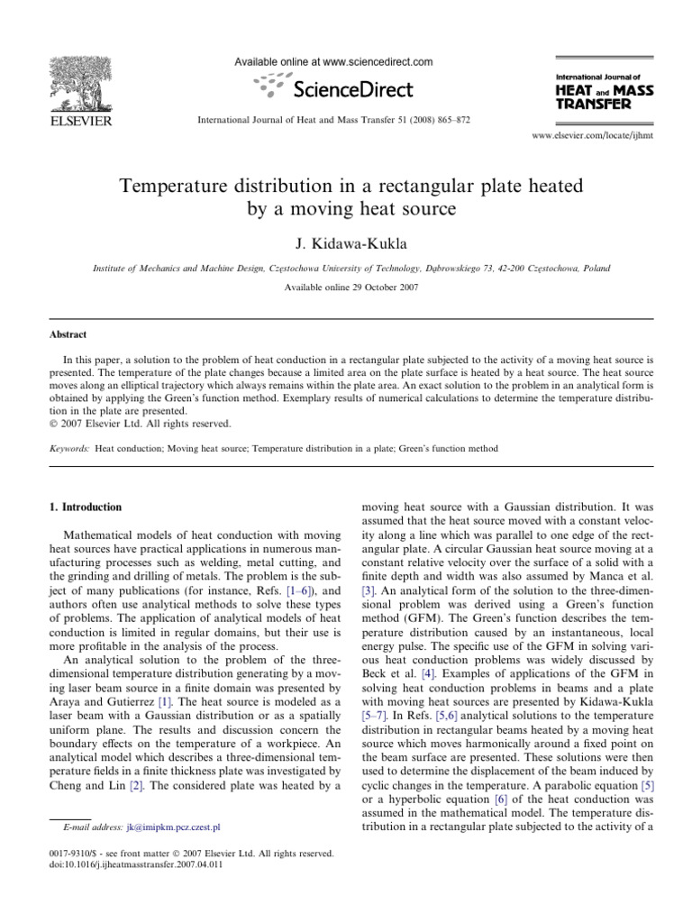 Heat Distribution in Moving Heat Source Plate | PDF | Heat | Thermal ...
